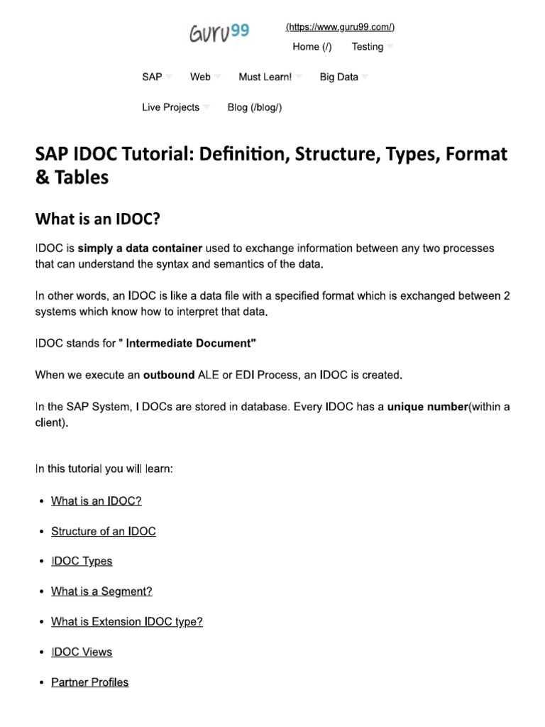 Sap Idoc Tutorial Definition Structure Types Format And Tables Pdf