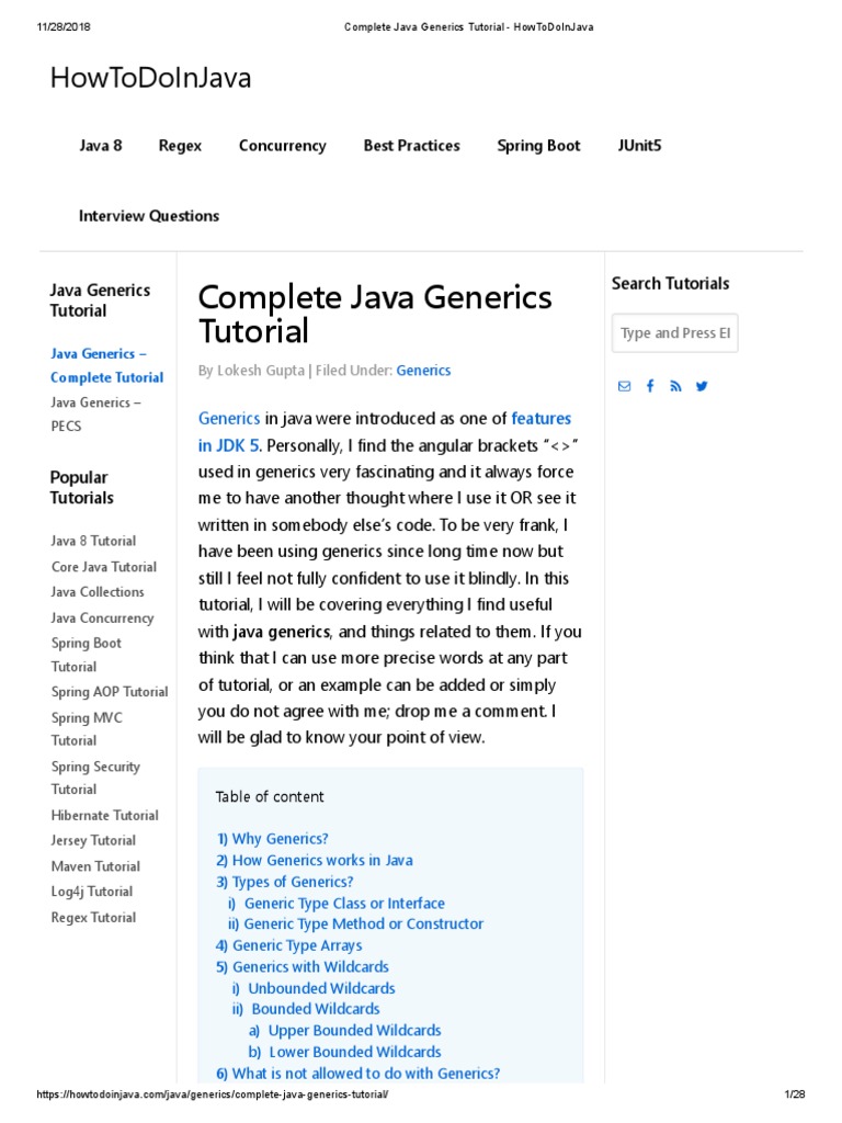 Complete Java Generics Tutorial - HowToDoInJava | PDF | Parameter ... Complete Java Generics Tutorial - HowToDoInJava | PDF | Parameter ...