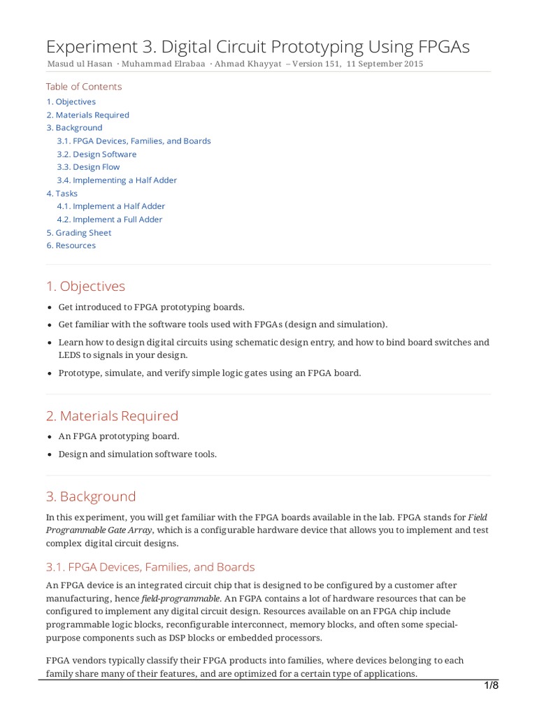 Experiment 3. Digital Circuit Prototyping Using Fpgas: 1. Objectives | PDF | Field Programmable ...
