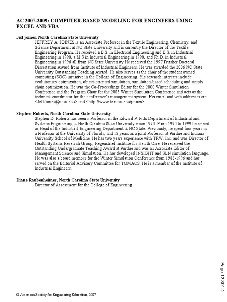 Computer Based Modeling For Engineers Using Excel and Vba | PDF ...