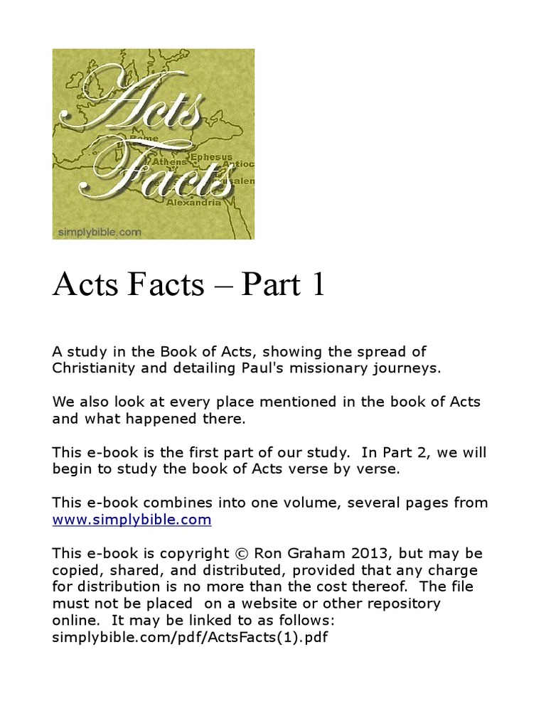 Acts Facts | PDF | Early Centers Of Christianity | Acts Of The Apostles