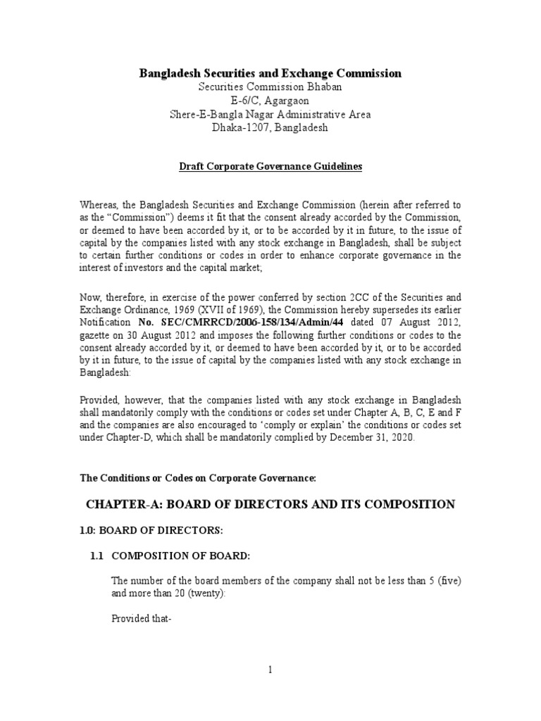 Draft Corporate Governance Guidelines Bangladesh PDF Audit