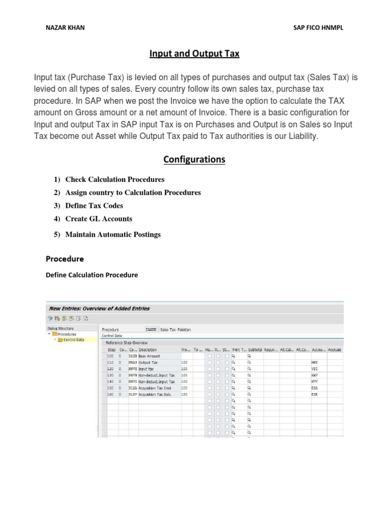 Input and Output Tax Configuration SAP | PDF