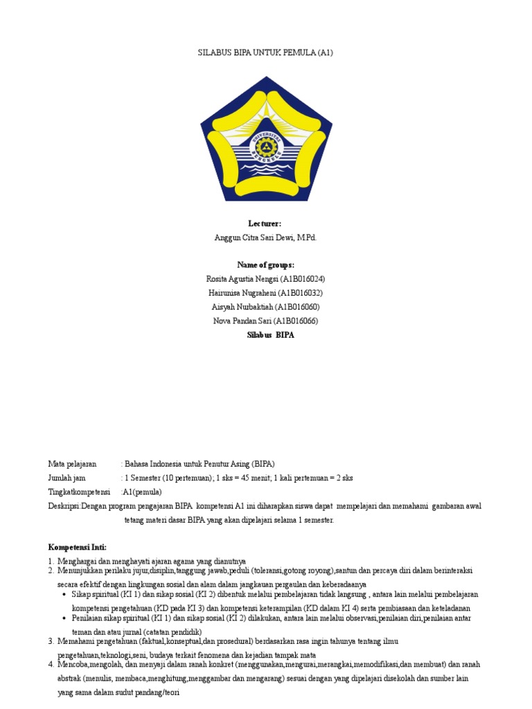 Silabus BIPA Pemula A1 | PDF