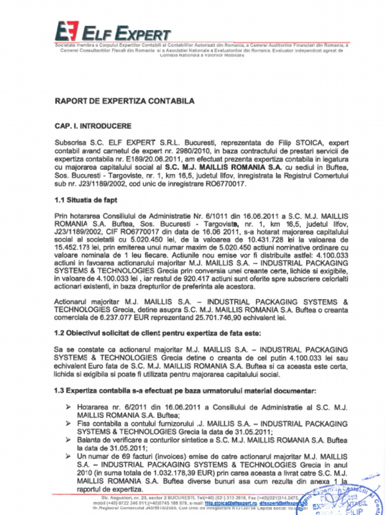 Raport de Expertiza Contabila MODEL MAJORARE CAPITAL PDF | PDF