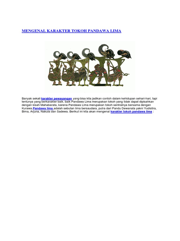 Mengenal Karakter Tokoh Pandawa Lima | PDF | Agama & Spiritualitas