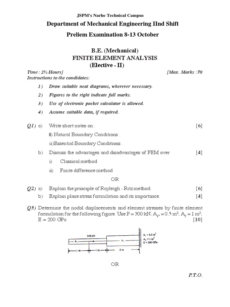 FEA Preliem Question Paper | PDF | Finite Element Method | Heat Transfer