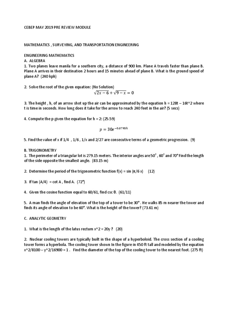Cebep May 2019 Pre Review Mste | PDF | Optics | Depreciation