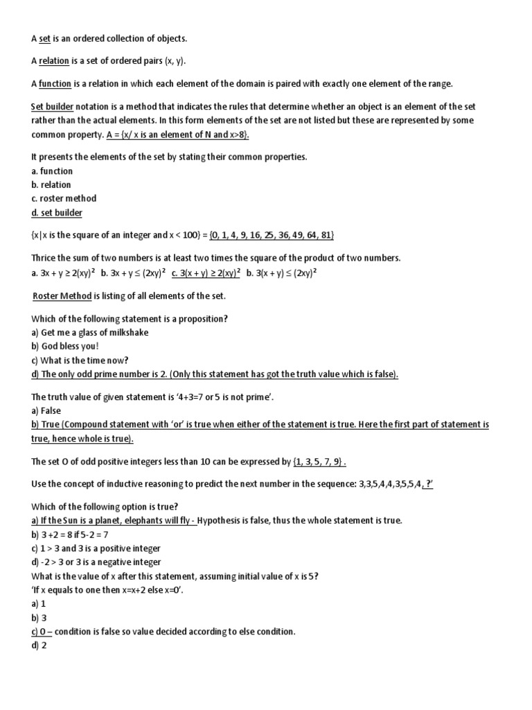An Introduction to Sets, Relations, Functions, Logic, and Reasoning | PDF | Function ...