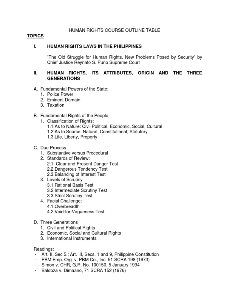 1 Human Rights Course Outline Table | Download Free PDF | International ...
