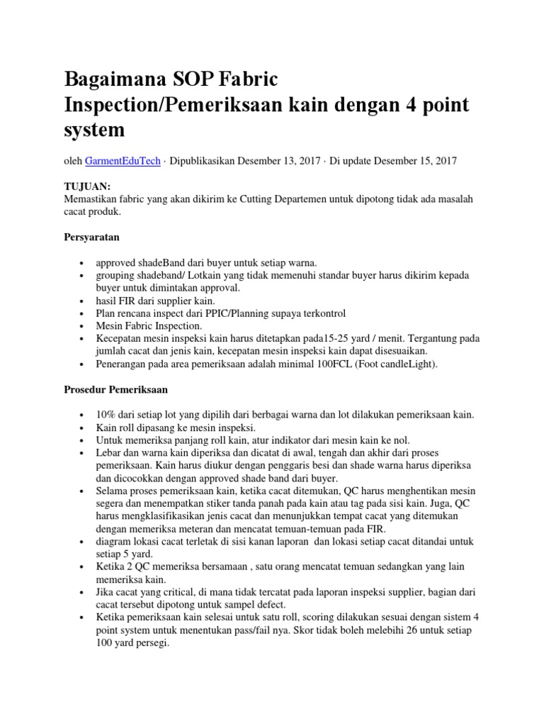 Bagaimana SOP Fabric Inspection | PDF