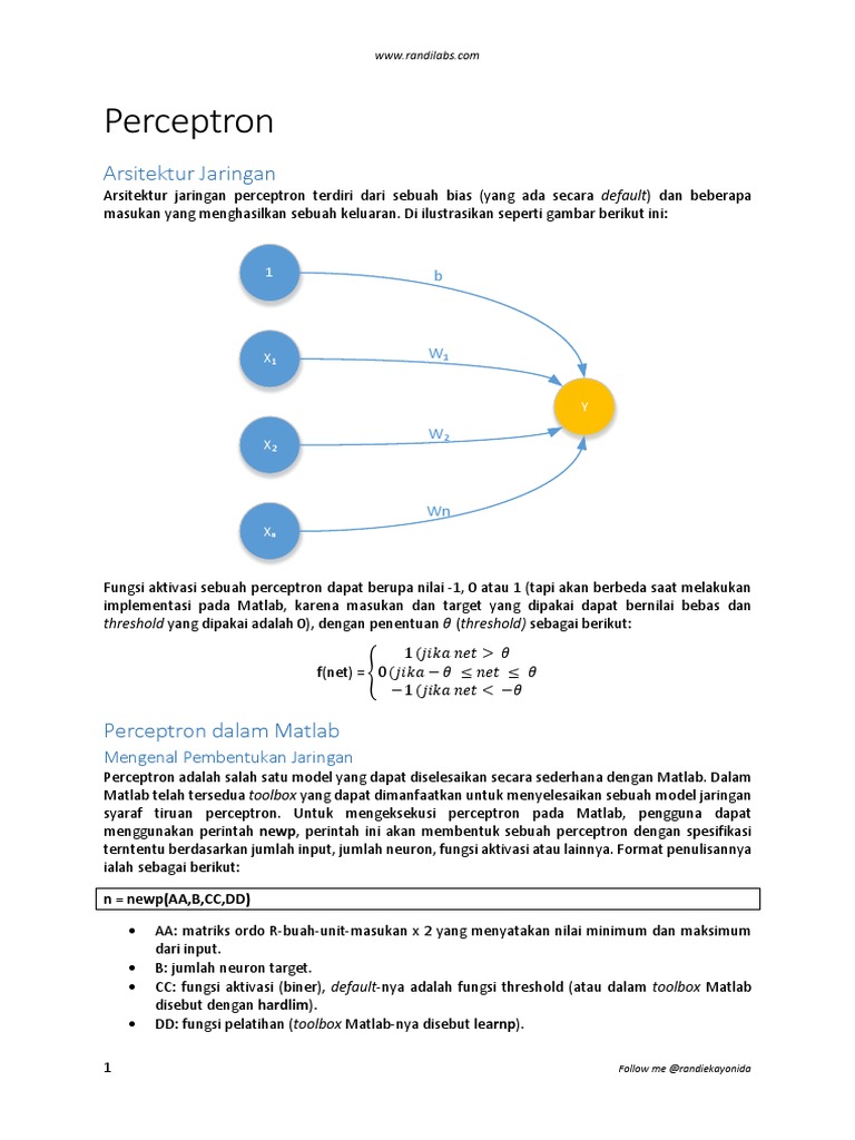 Tutorial Perceptron Dengan Matlab PDF | PDF