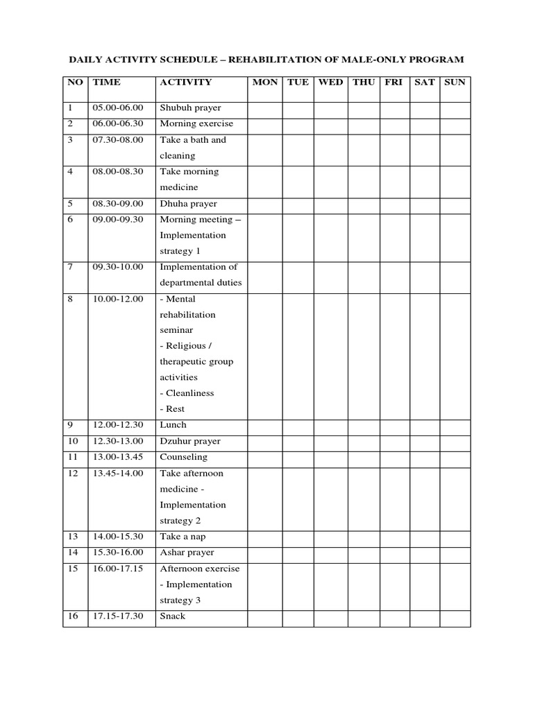 Daily Activity Schedule RSJ | PDF | Wellness