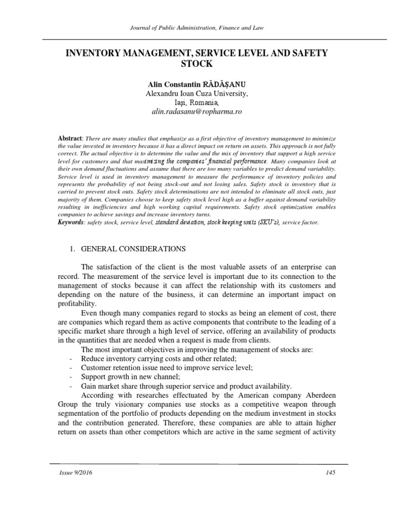 Inventory Management: Service Level & Safety Stock | PDF | Inventory ...
