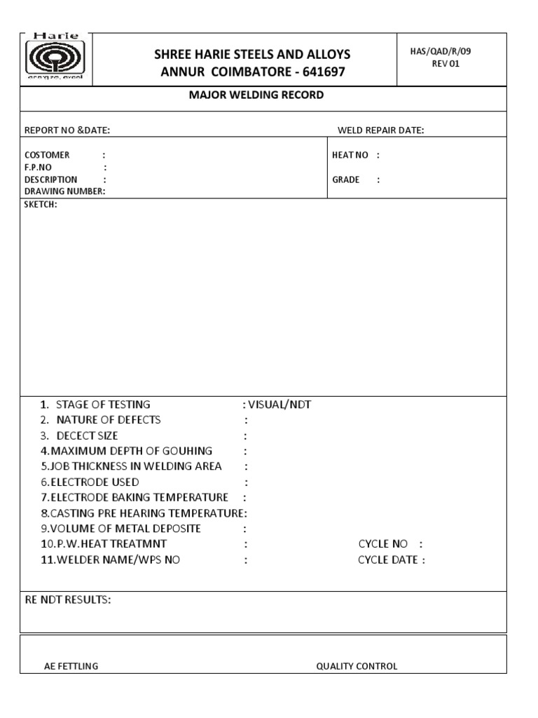 Major Welding Record | PDF