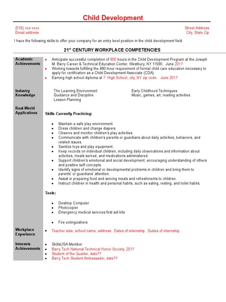 Child Development Resume Template | PDF | Child Development | Relationships