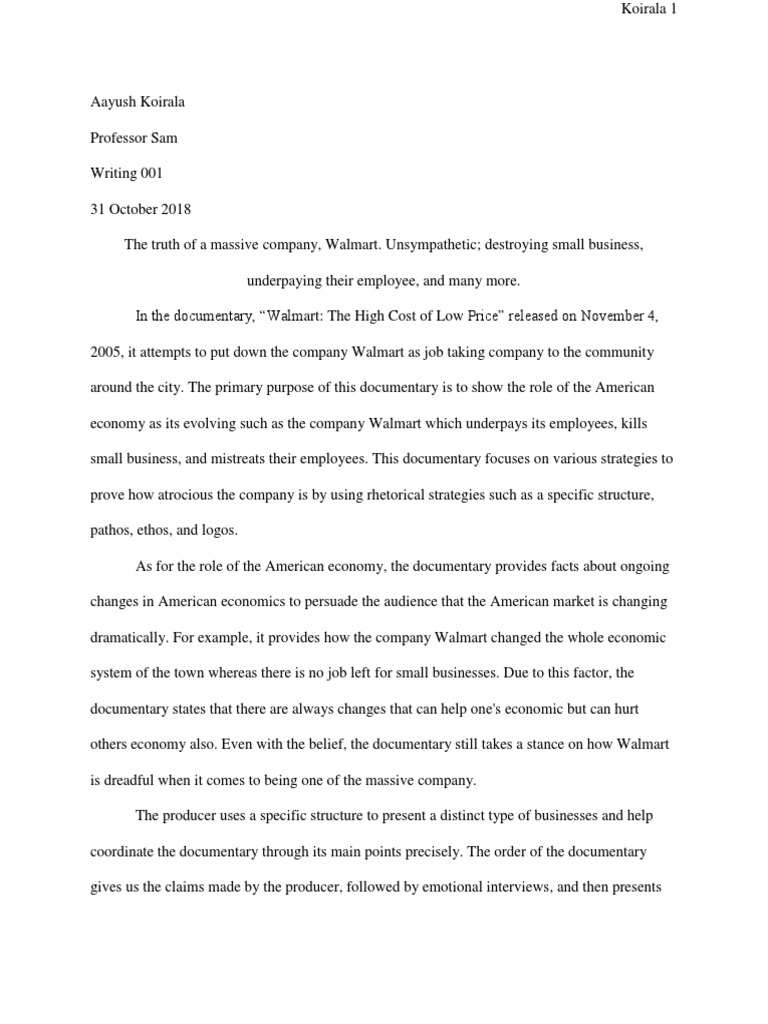 Rhetorical Analysis Essay Final Edit | PDF | Walmart | Documentary Film