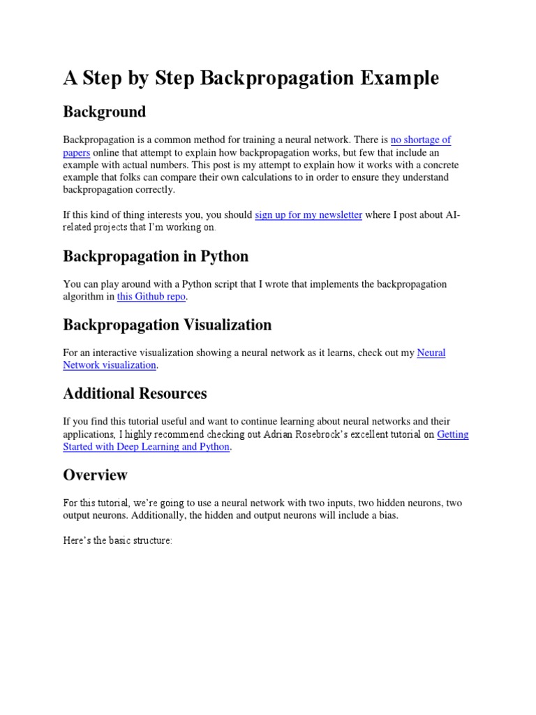 A Step by Step Backpropagation Example | PDF | Artificial Neural ...