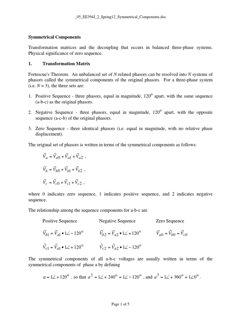 Symmetrical Components Explained | PDF