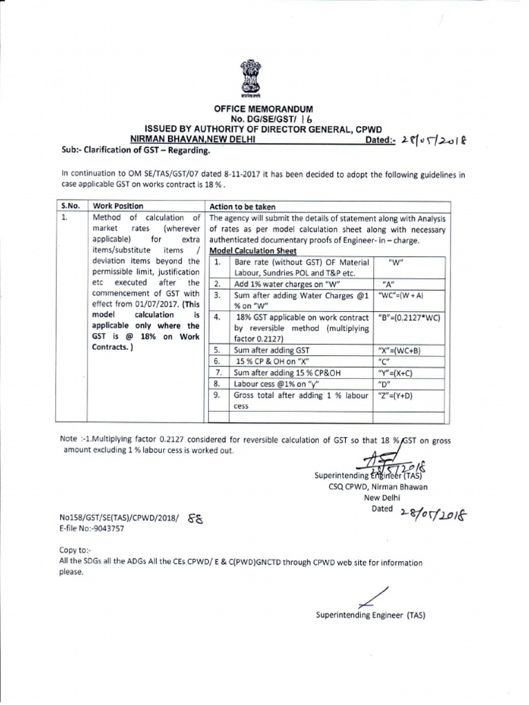 GST 18 Percent CPWD Order | PDF