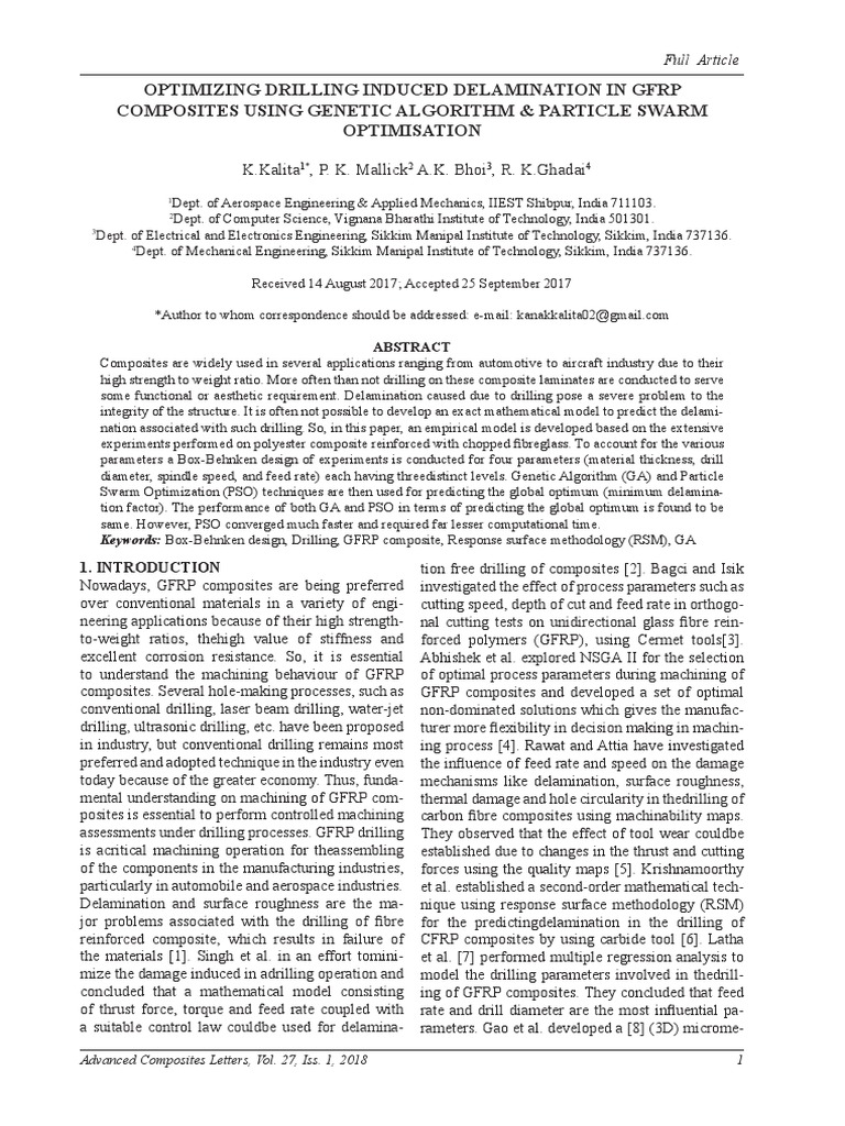 Optimizing Drilling Induced Delamination In Gfrp Composites Using Genetic Algorithm And Particle