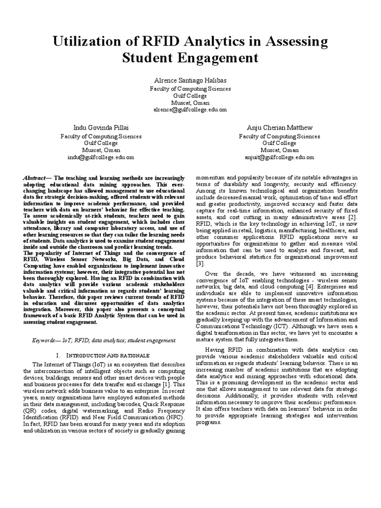 RFID Analytics for Student Engagement | PDF | Internet Of Things ...