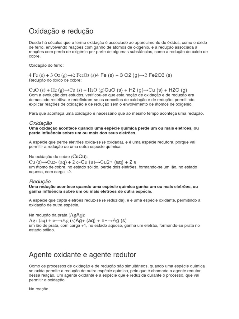 Oxidação e Redução | PDF | Reações químicas | Redox