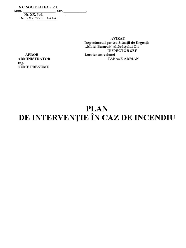 Plan Interventie in Caz de Incendiu | PDF