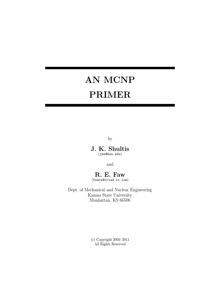 An MCNP Primer: J. K. Shultis | PDF | Chemical Elements | Cross Section ...