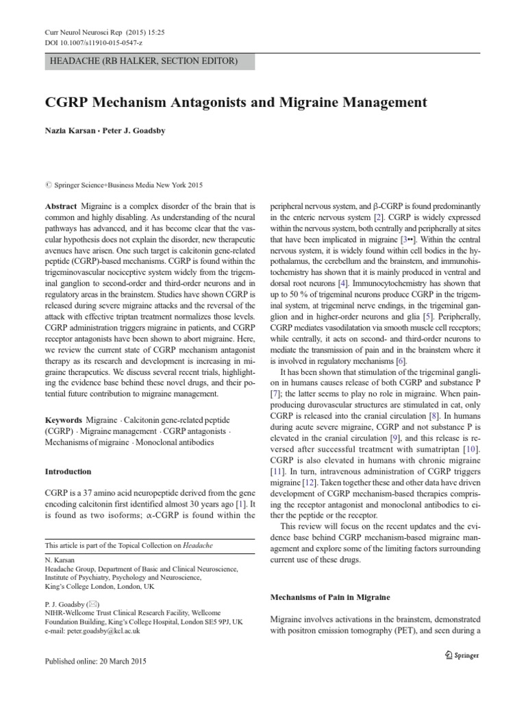 CGRP Mechanism Antagonists and Their Role in Migraine Management | PDF ...