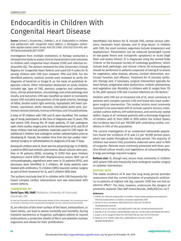 Endocarditis in Children With Congenital Heart Disease | PDF ...
