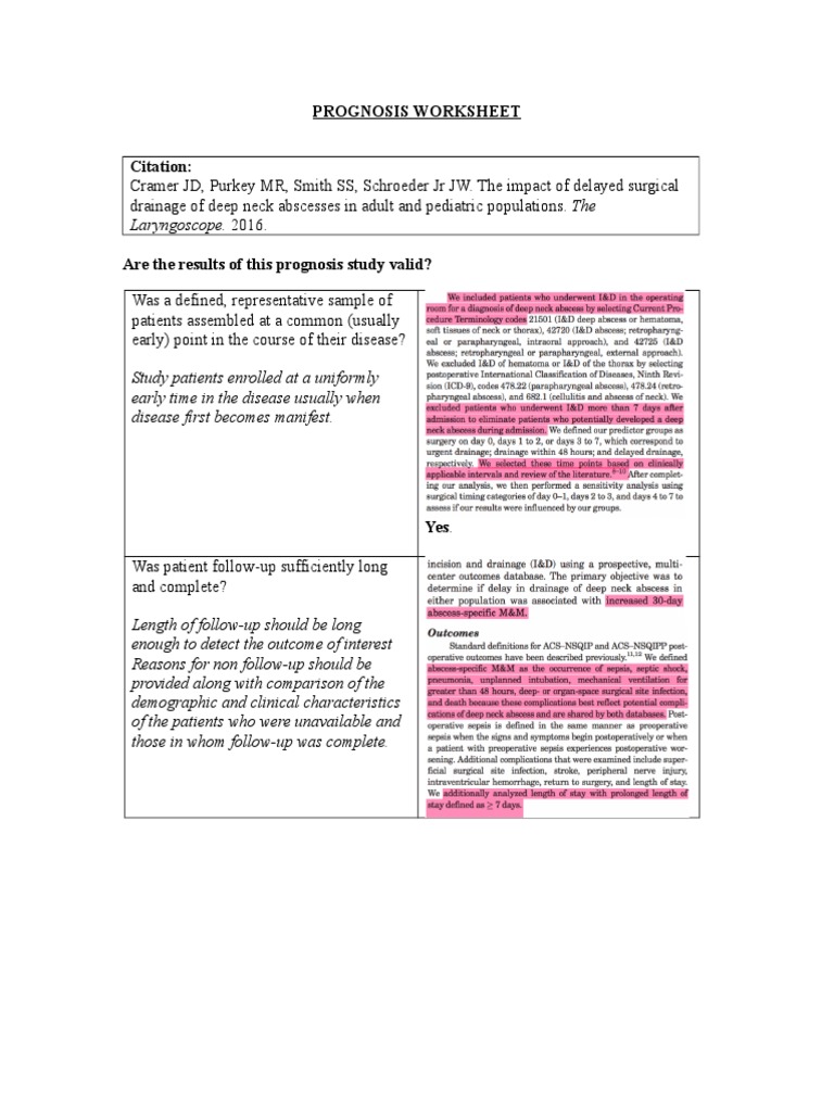 Prognosis Worksheet Citation | Download Free PDF | Prognosis ...