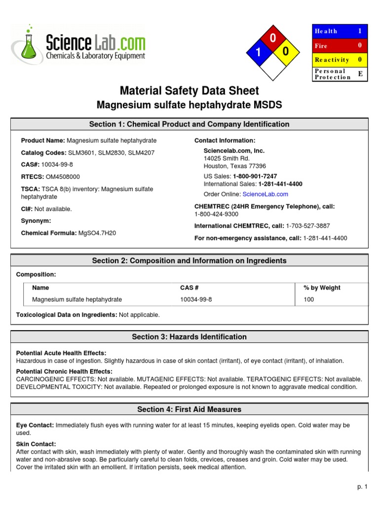 Magnesium Sulfate Safety Guide | PDF | Toxicity | Biodegradation