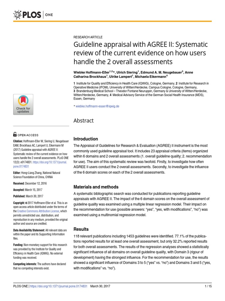 Guideline Appraisal With AGREE II: Systematic Review of The Current ...
