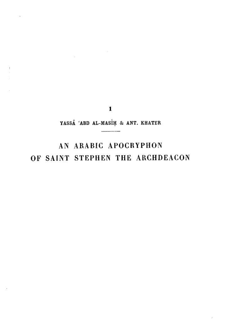 An Arabic Apocryphon of Saint Stephen The Archdeacon | PDF