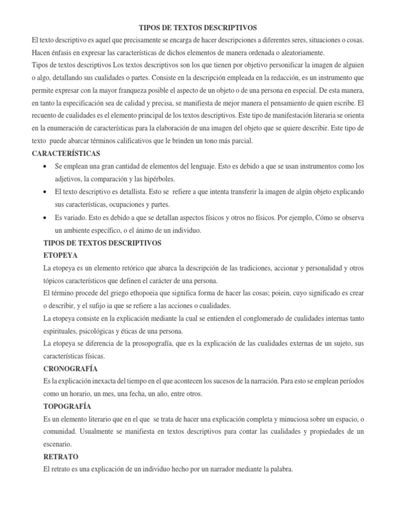 Guía de Textos Descriptivos | PDF | Retrato | Retórica