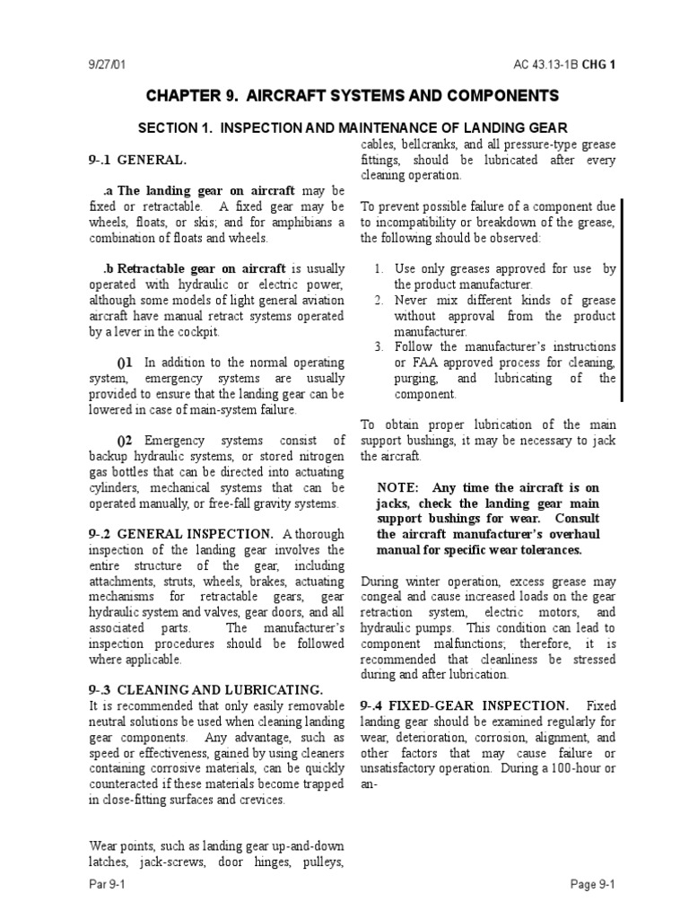 Chapter 9. Aircraft Systems and Components: 9/27/01 AC 43.13-1B CHG 1 ...