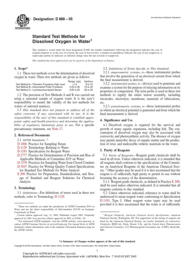 Dissolved Oxygen in Water: Standard Test Methods For | Download Free ...