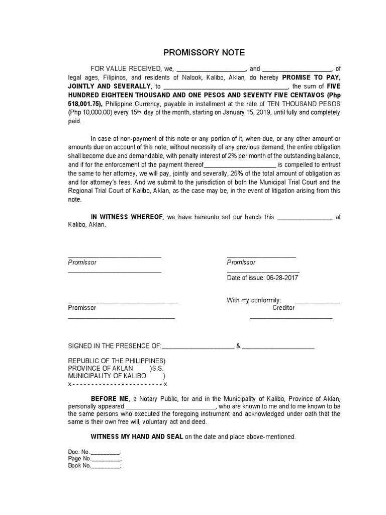 Joint Promissory Note Installment Payment | PDF | Promissory Note ...