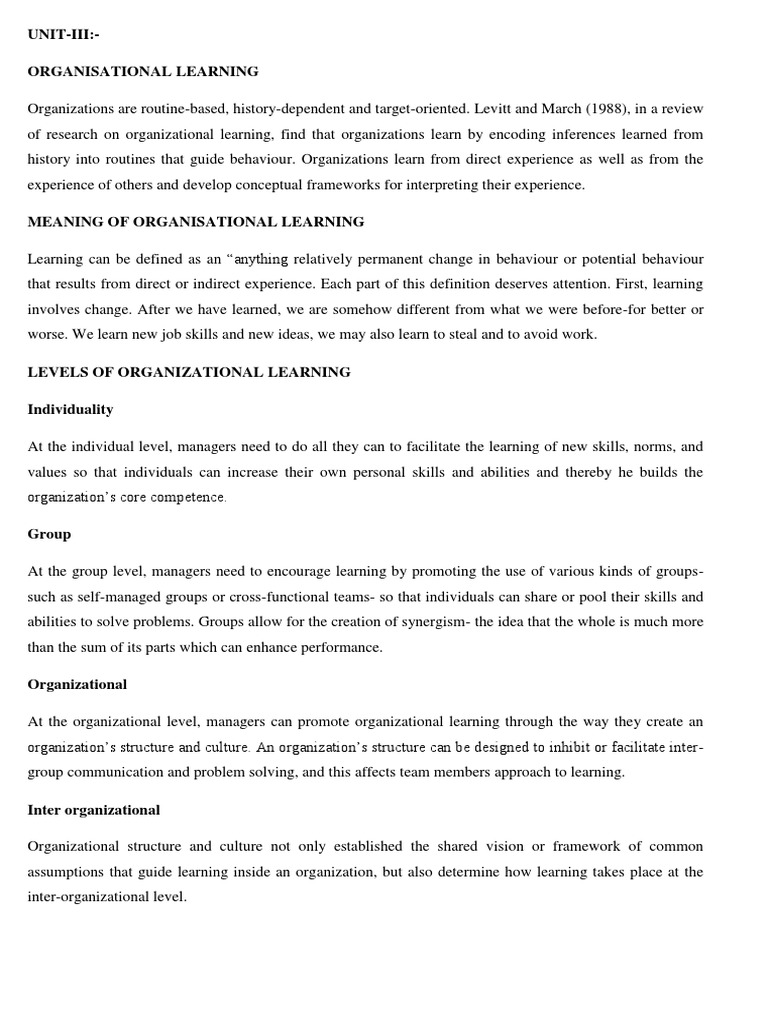 Unit-Iii:-Organisational Learning | PDF | Creativity | Negotiation