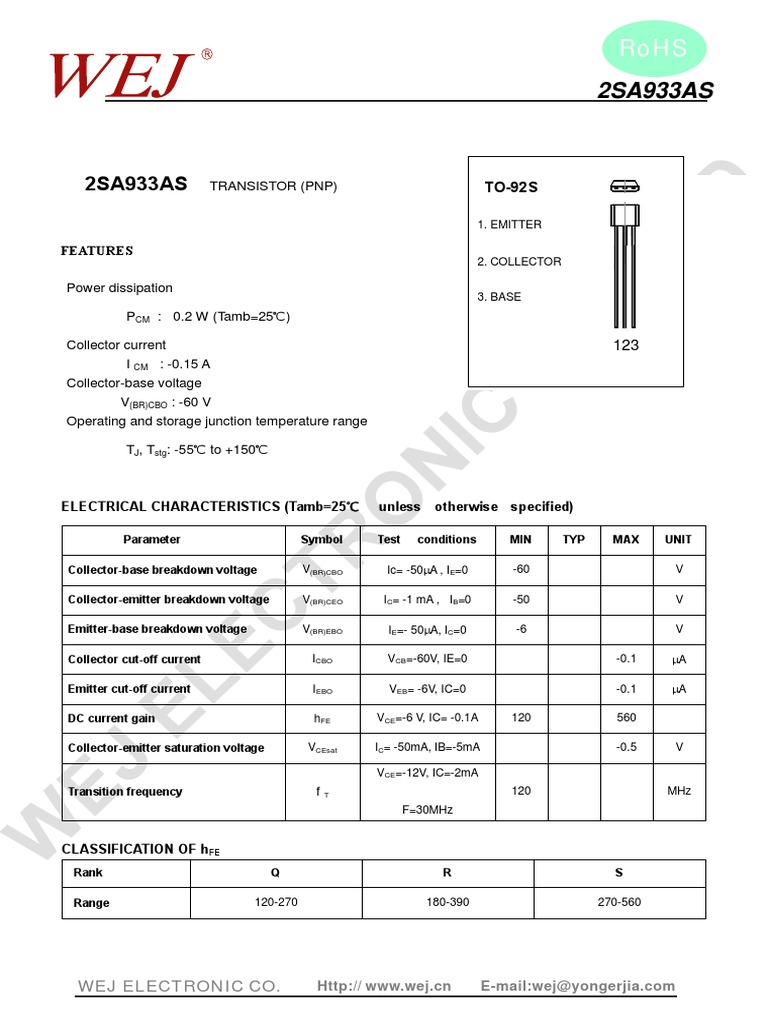 Wej Electronic Co.,Ltd: 2SA933AS | PDF | Bipolar Junction Transistor ...