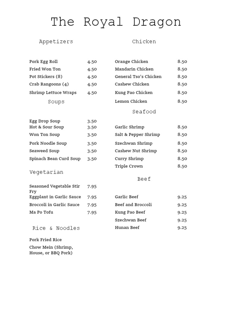 The Royal Dragon Menu | PDF