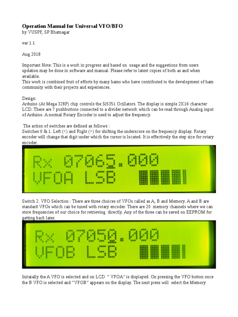 Operation Manual For Universal VFO/BFO | PDF | Switch | Electronics