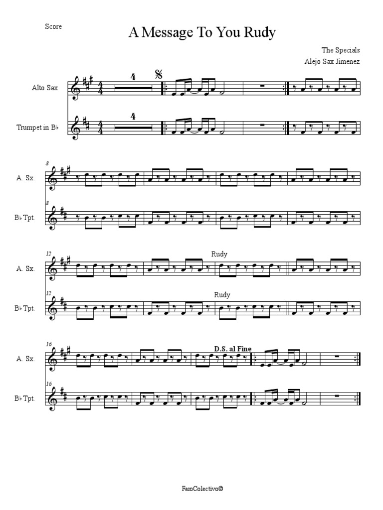 A Message To You Rudy: Score | PDF