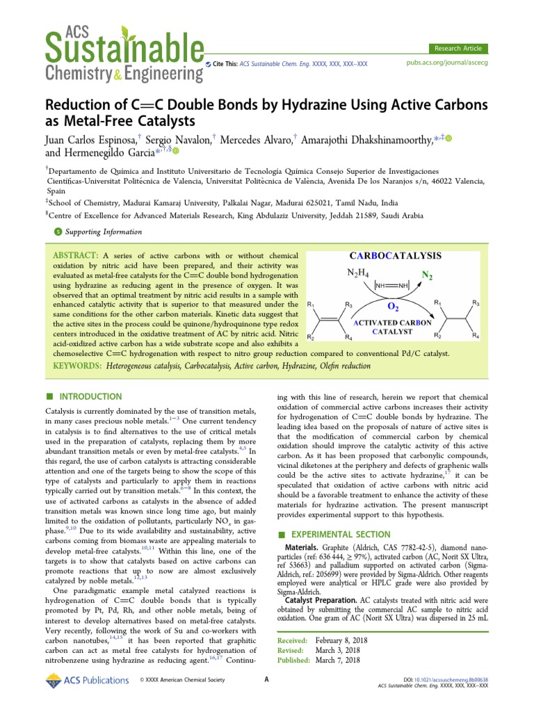 Reduction of CC Double Bonds by Hydrazine Using Active Carbons As Metal ...