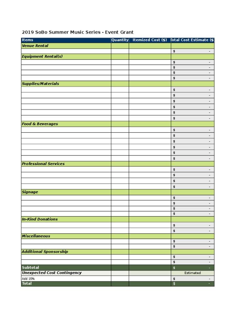Event Budget Template 2019 SoBo Summer Music Series Event Grant | PDF ...