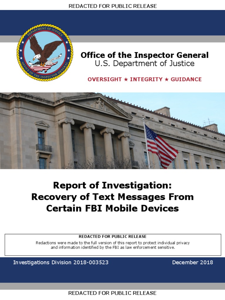 Report of Investigation: Recovery of Text Messages From Certain FBI ...