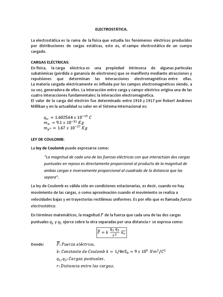 Fundamentos de Electrostatica | PDF | Carga eléctrica | Electrostática