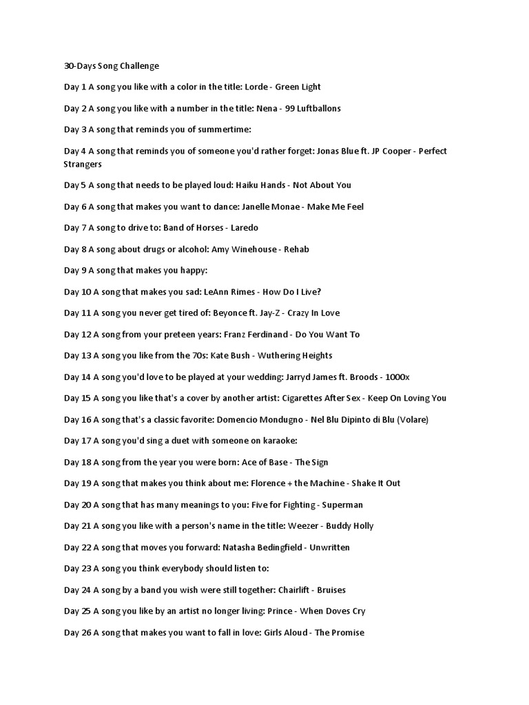 30 Days Song Challenge | PDF