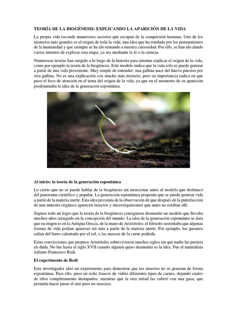 Teoría de La Biogénesis | PDF | Naturaleza | Science